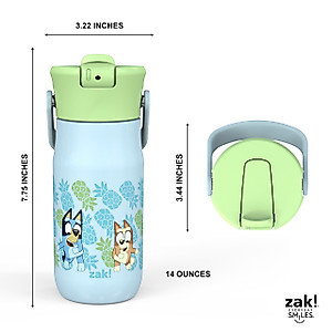 Zak Designs Harmony Bluey Kid Water Bottle for Travel or At Home, 14oz Recycled Stainless Steel is Leak-Proof When Closed and Vacuum Insulated (Bluey, Bingo, Muffin)