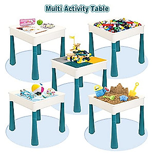 GobiDex All-in-One Kids Table and Chairs Set with 100PCS Marble Run Kids Building Blocks Toys for Kids Ages 3-5 Preschool Classroom Must Haves Multi Activity Water Table for Toddlers 1-3