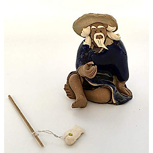 MUD Fisherman Bonsai Figurine | Ceramic | Collectible | Fairy Garden | 1'' x 1.5''