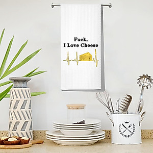LEVLO Funny Cheese Kitchen Towel Cheese Lover Gift I Love Cheese Tea Towels Housewarming Gift Waffle Weave Kitchen Decor Dish Towels with Sayings (I Love Cheese)