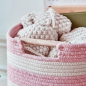 R RUNKA Decorative Storage Baskets - 15"x10.2"x9.1" Cube Storage bins for Organizing Shelves, Entryway, Closet - Versatile Baskets for Books, Towels,Toys - Pink Gift Basket for Girls - White & Pink