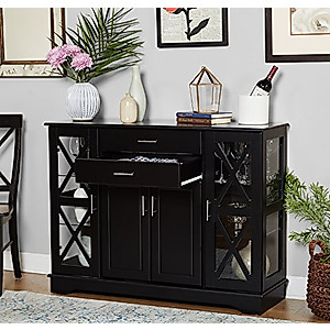 Target Marketing Systems Kendall Dining Buffet Cabinet with Storage, Modern 2-Drawer Kitchen Sideboard Doors, and 2 Adjustable Glass Shelves, 47.25" Inch, Black