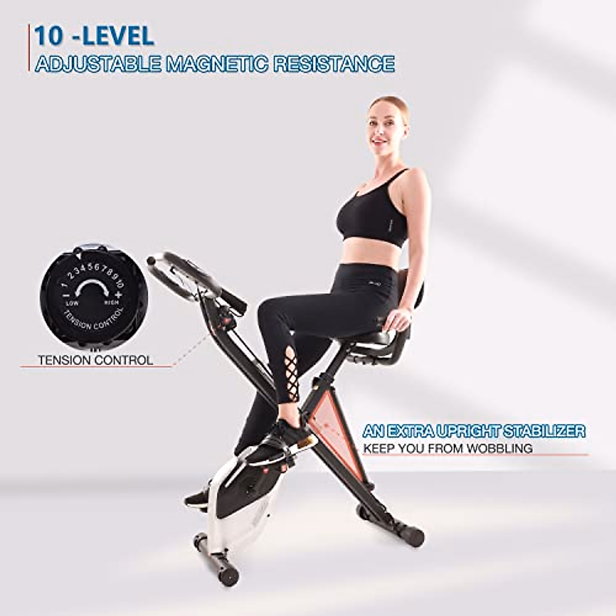 Davcreator Folding Exercise Bike, 2-in-1 Magnetic Recumbent & Upright Indoor Foldable Stationary Bikes for Home Workouts