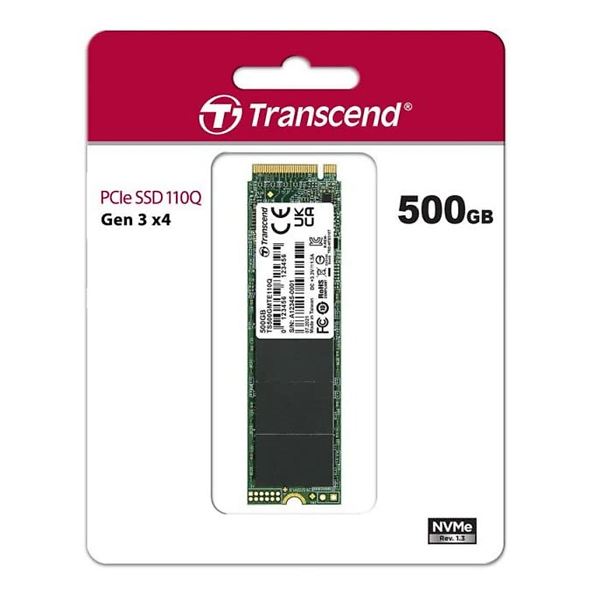 Transcend 500GB PCIe SSD M.2 (2280) NVMe PCIe Gen3x4 TS500GMTE110Q
