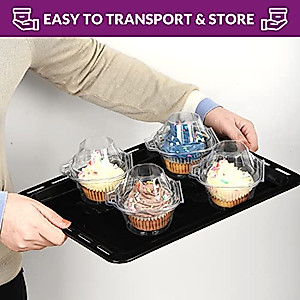 50 Pcs Individual Cupcake Containers Disposable Clear Plastic Cupcake Holders with Airtight Deep Dome Lid Stackable Single Cupcake Boxes for Home Baking Party Wedding, Cake Shop