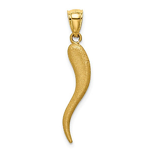 14k Yellow Gold Solid Diamond-Cut Cornicello Italian Horn Protection Charm Pendant - 30mm x 5mm