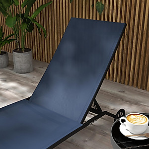 Outsunny Chaise Lounge Outdoor, 2 Piece Lounge Chair with Wheels, Tanning Chair with 5 Adjustable Positions for Patio, Beach, Yard, Pool, Dark Blue