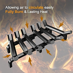 AMAGABELI GARDEN & HOME Fireplace Log Grate 24 Inch Wide Heavy Duty Solid Steel Indoor Chimney Hearth 3/4 Bar for Outdoor Kindling Tools Pit Wrought Iron Wood Stove Firewood Burning Rack Holder