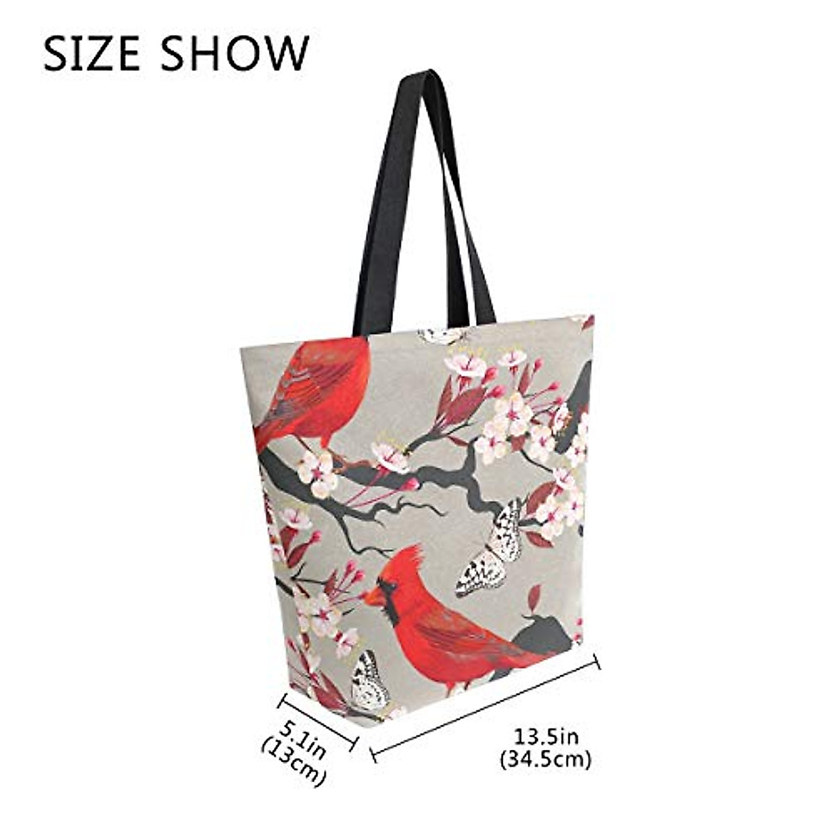 Cardinal And Blooming Cherry Canvas Tote Bag Reusable Grocery Bags Tote Carrying Bag with Handles