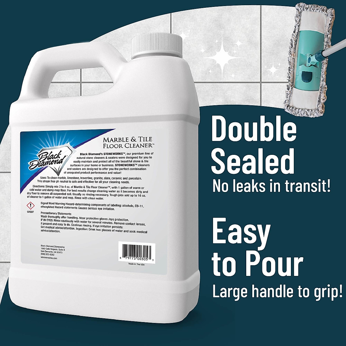 Black Diamond Stoneworks MARBLE & TILE FLOOR CLEANER. Great for Ceramic, Porcelain, Granite, Natural Stone, Vinyl and Brick. No-rinse Concentrate.(1-Gallon)