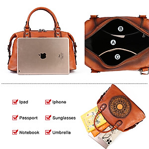 Leather Handbag for Women, Genuine Leather Purses Retro Mandela Crossbody Handbag Tote Bag (Retro Brown)