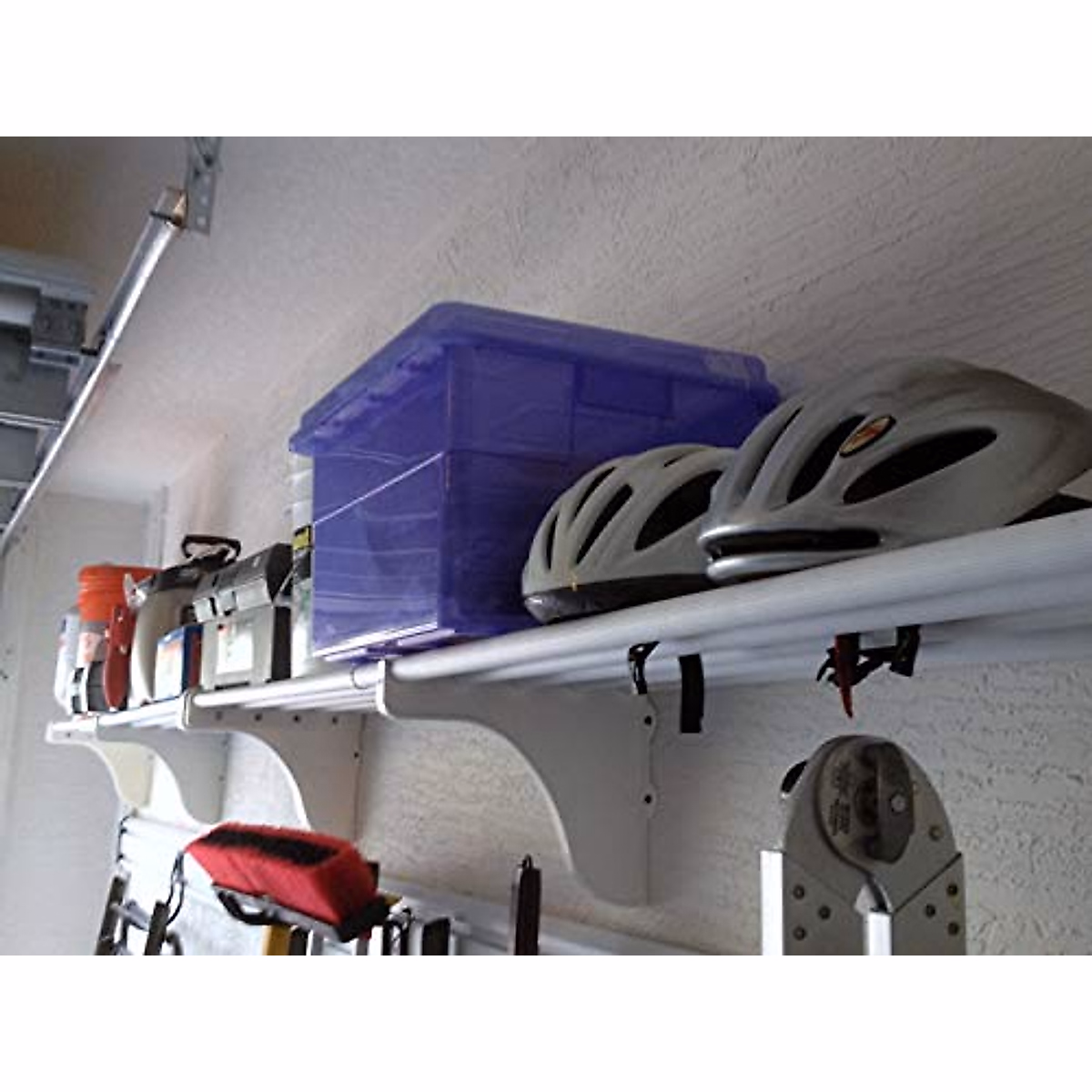 EZ Shelf–2 Pack DIY Expandable Garage Shelves(Each Expands 64" to 120")–White–Easy to Install-Wire Shelving Alternative–Strong(up to 250 lbs)-Wall Mounted Garage Organizer Storage Kit (EZS-G-SW120-2)