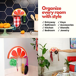 Jubi Key Holder Wall Mount, 3D Blood Orange Slice Design – Decorative Hooks for Hanging, Modern Entryway Wall Decor, Aesthetic Jewelry Organizer – Unique Gifts Heavy Duty Ceramic Hand-Painted