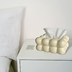 Nova Home Modern Ceramic Tissue Box Cover - Stylish Design for Any Room - Fits Standard Size Rectangular Tissues - Beige/Matte White Color