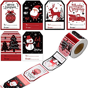 300 Pcs Christmas Gift Tags Stickers Self Adhesive Xmas Name Tag Labels Santa Claus Present Stickers Vintage Merry Christmas Gift Wrapping Sticker for Present Decoration Holiday Party Supplies (Black)