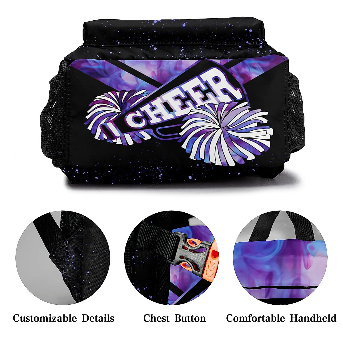 zaaprintblanket Custom Purple Blue Art Cheerleaders Horn Unisex Casual Nylon Backpacks Lapto Bag for Gift Hiking Camper Travel Pack
