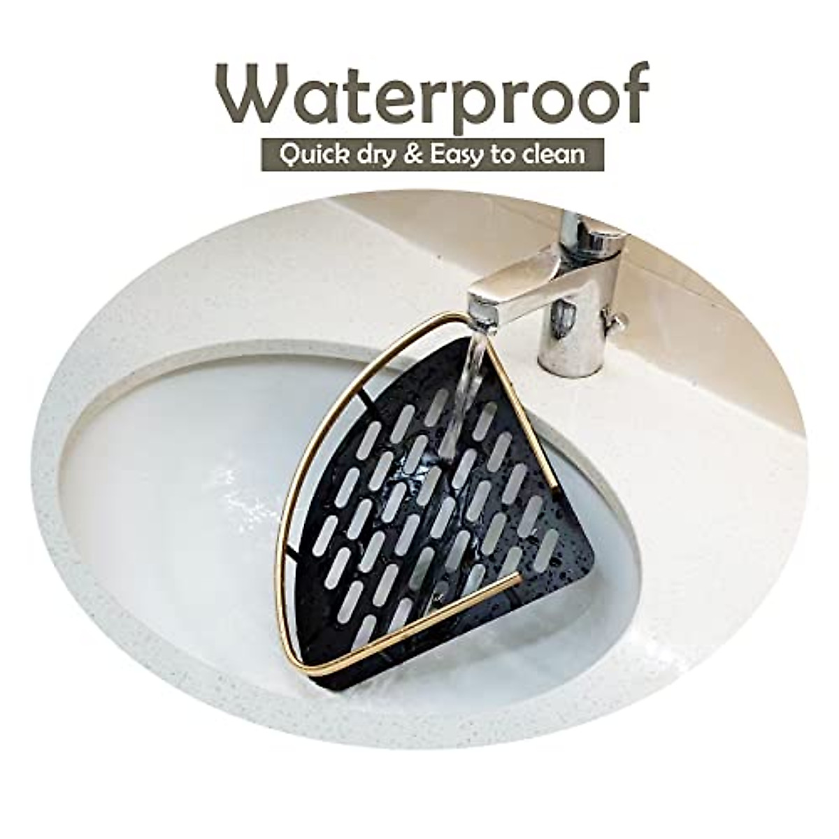 ROZZWILD Shower Caddy 2 Pack Adhesive Wall Mounted No Drilling Washstand Organizer Aluminum Alloy Rustproof Shelf Bathroom Kitchen Storage Rack Matte Black Gold (Triangle)