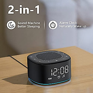 Housbay Sound Machine with Alarm Clock- 2 in 1, 18 Soothing Sounds, Digital Clock with Dimmer, 7 Color Night Light with ON/Off Options, Sleep Timer, White Noise Machine for Sleeping