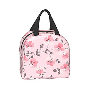 Ucsaxue Cute Blooming Flower On Pink Lunch Box Reusable Lunch Bag Work Bento Cooler Reusable Tote Picnic Boxes Insulated Container Shopping Bags For Adult Women Men