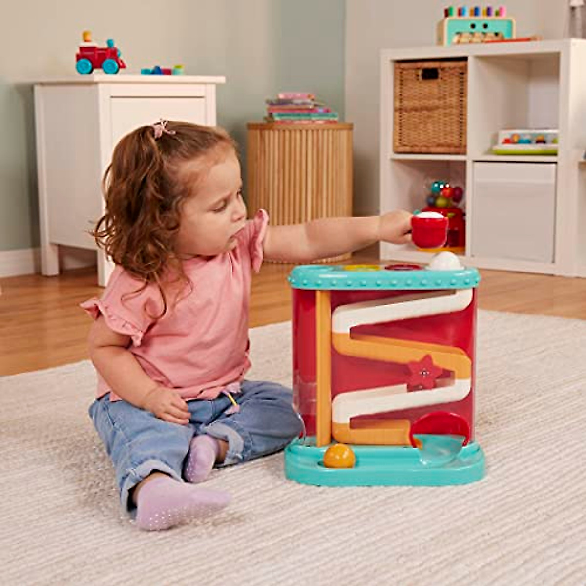 Battat – Pound & Roll – Baby Activity Toy Station with 1 Toy Hammer & 4 Balls for Kids 12 Months + (7-Pcs) , Light Blue