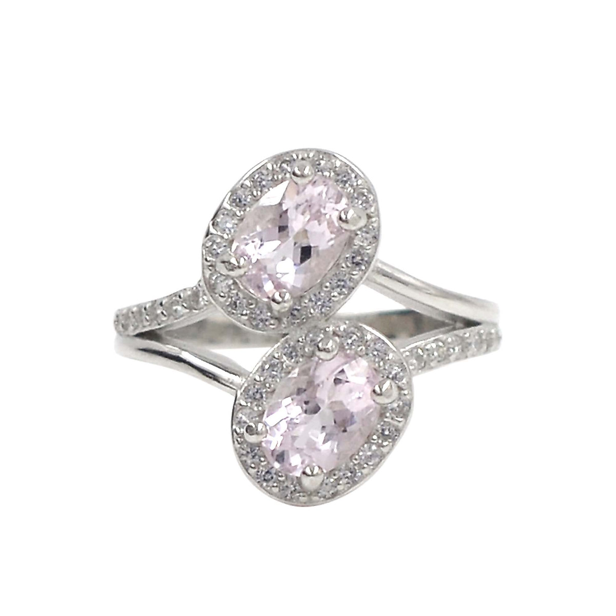 925 Sterling Silver Natural 7X5 MM Oval Cut Pink Morganite Gemstone Solitaire Unisex Proposal Engagement Ring Wedding Jewelry October Birthstone Gorgeous Ring Birthday Gift For Wife (Rhodium Plated Silver, 11)