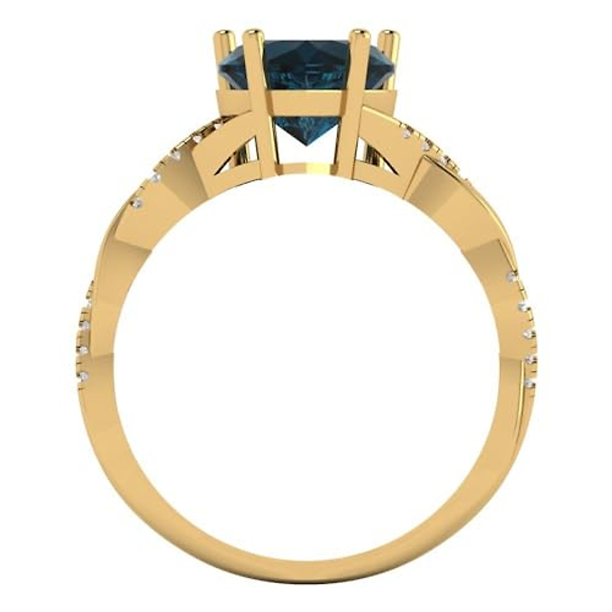 Clara Pucci 2.19ct Heart Cut Twisted Solitaire Natural London Blue Topaz Engagement Promise Anniversary Bridal Ring 18K Yellow Gold 9.5