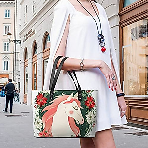 Womens Handbag Unicorn And Blossom Flowers Leather Tote Bag Top Handle Satchel Bags For Lady