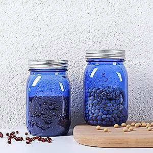 Amzcku 16 oz Blue Mason Jars with Lids，Regular Mouth Canning Jar, 6 Pack Multifunction Glass Container, for Storage, Canning, Pickling, Preserving, Fermenting, DIY Crafts & Decor…