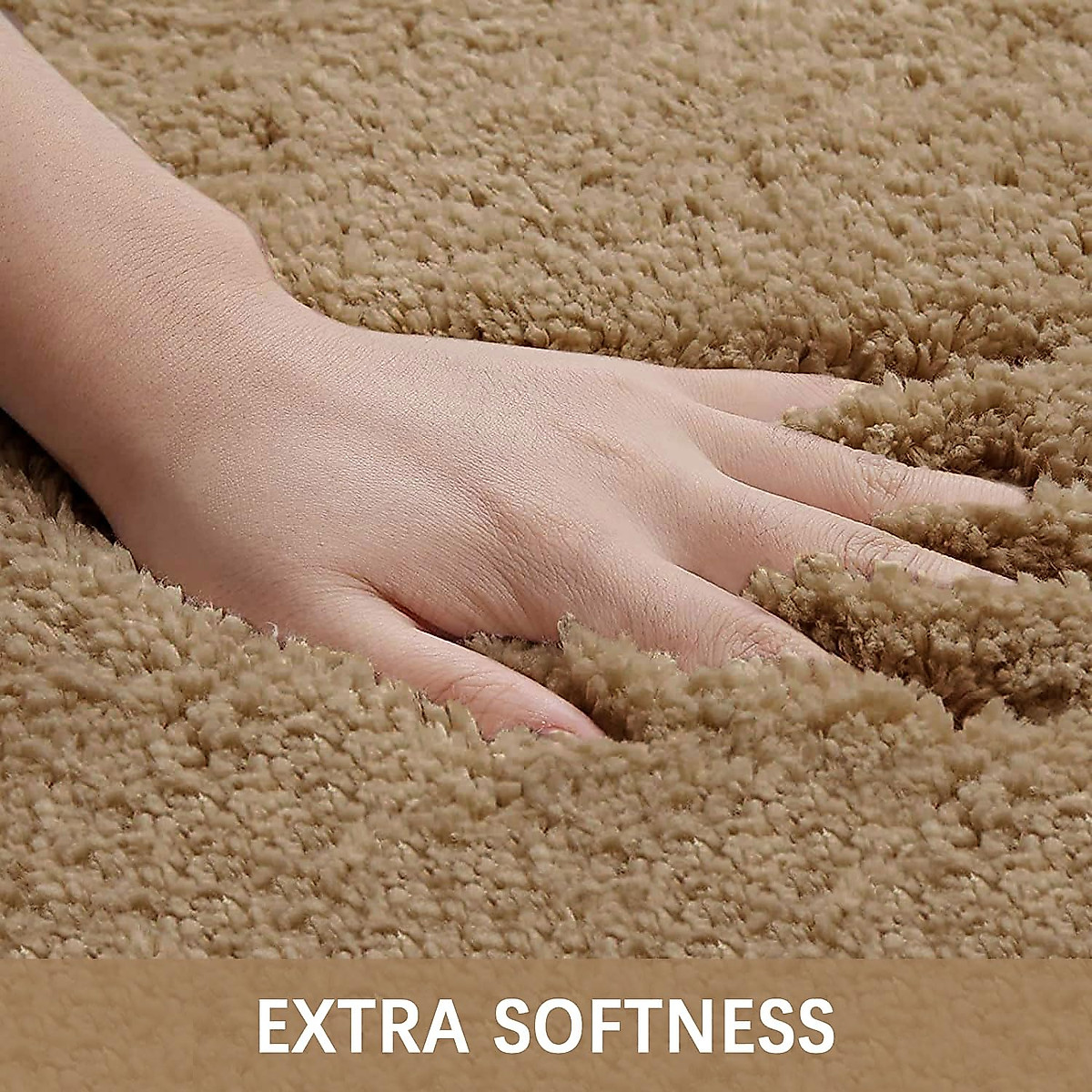 Buganda Microfiber Bathroom Contour Rug (24x20, Camel) Shaggy Soft and Absorbent, Non Slip, Thick Plush, Machine Washable U Shape Toilet Rug for Bathroom