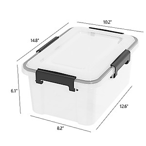 Nesmilers 10 Liter Plastic Storage Container with Seal Circle and Latches Lid, Clear Food Storage Boxes Set of 4