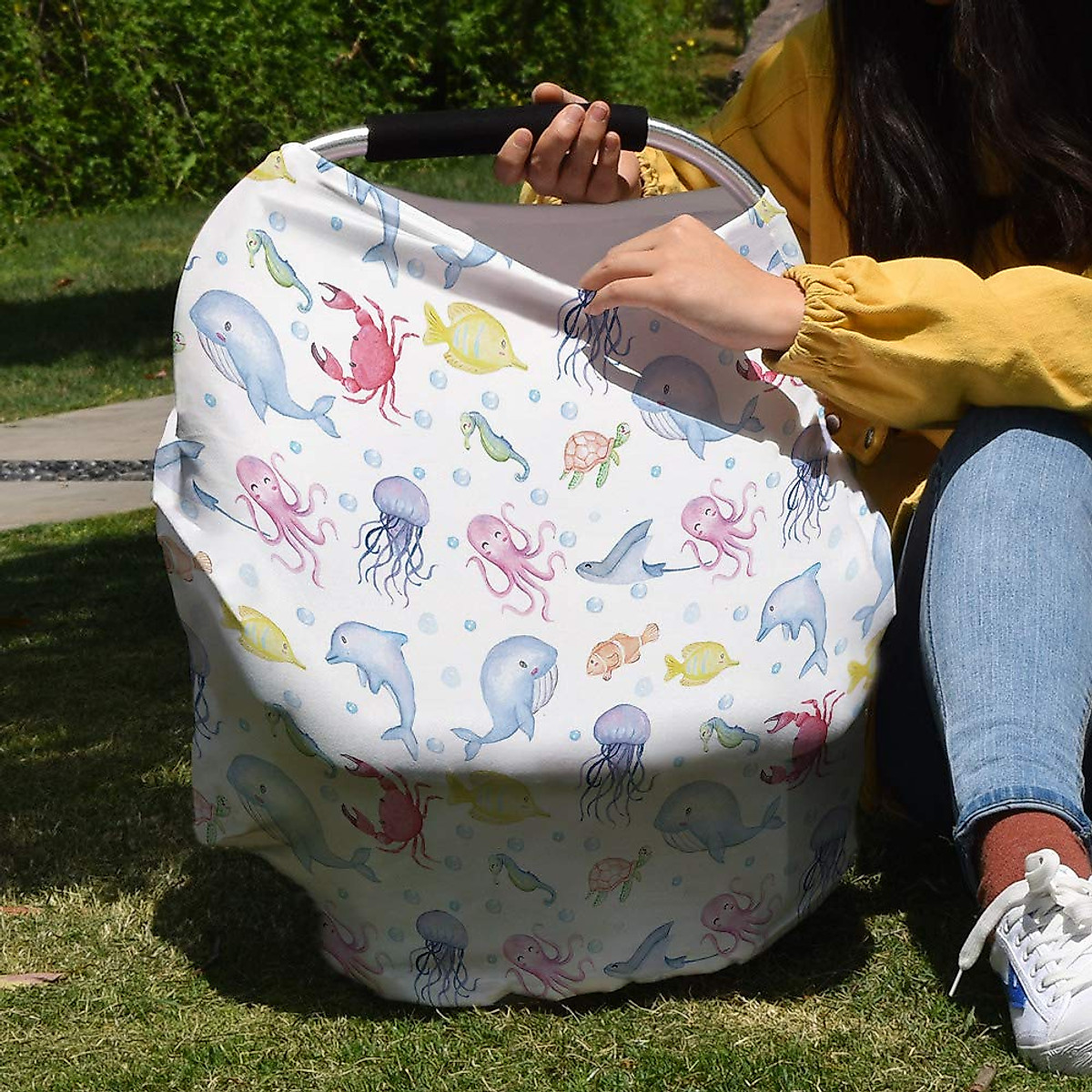 Nursing Cover Breastfeeding Scarf, Animal Theme Cute Cartoon Ocean Creatures Baby Car Seat Covers Stroller Cover, Multi-Use Carseat Canopy Cover for Boys and Girls Shower Gift