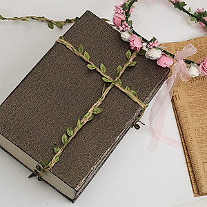 Tenn Well Burlap Leaf Ribbon, 66 Feet 5mm Natural Jute Twine Ribbon with Artificial Leaves for Crafts, Wedding, Jungle Safari Party, Home Decorations