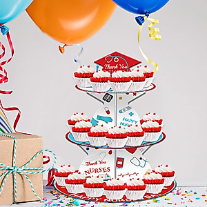 Nurse Party Supplies,Nurse Graduation Cupcake Stand 3 Tier Cupcake Stand Birthday Dessert Display Stand forMedical RN Themed Party Nursing School Party Supplies (Nurse)