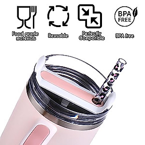 AIERSA 6 Pack Leopard Straw Replacement 40oz for Stanley,Plastic Reusable Straw for Stanley Tumbler,Long Straws with Cleaning Brush for Stanley Cup Accessories