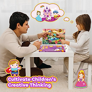 Diamond Art Painting Stickers Kits, 56 PCS 5D DIY Diamond Art Stickers for Beginners, Cute Animals, Princesses, Unicorns Gem Stickers Crafts for Kids, Gift for Girls (with 3D Background Display Card)