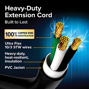 Camco Power Grip 25-Ft 30 Amp RV Extension Cord - Rated for 125V / 3,750W - Features Heavy Duty 10-Gauge Copper Wire for Superior Conductivity & Coated w/Heat-Resilient PVC (55191)