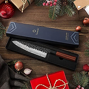 Sunnecko Japanese Gyuto Chef Knife - 8 Inch Chefs Knife for Kitchen,3 Layers 9CR18MOV High Carbon Steel Sharp Cutting Knife,Hand Forged Hammered Pattern