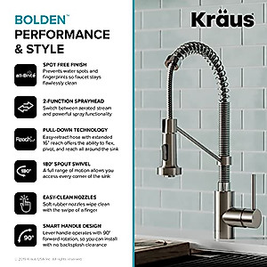 KRAUS Bolden Commercial Style 2-Function Single Handle Pull Down Kitchen Faucet in Spot-Free Stainless Steel/Chrome, KPF-1610SFSCH (Pack of 1)