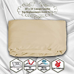 BenefitUSA Replacement Canopy Top Cover for 10'X10' Gazebo Polyester Double Tiers for Outdoor Garden Patio Pavilion Sunshade (Beige)