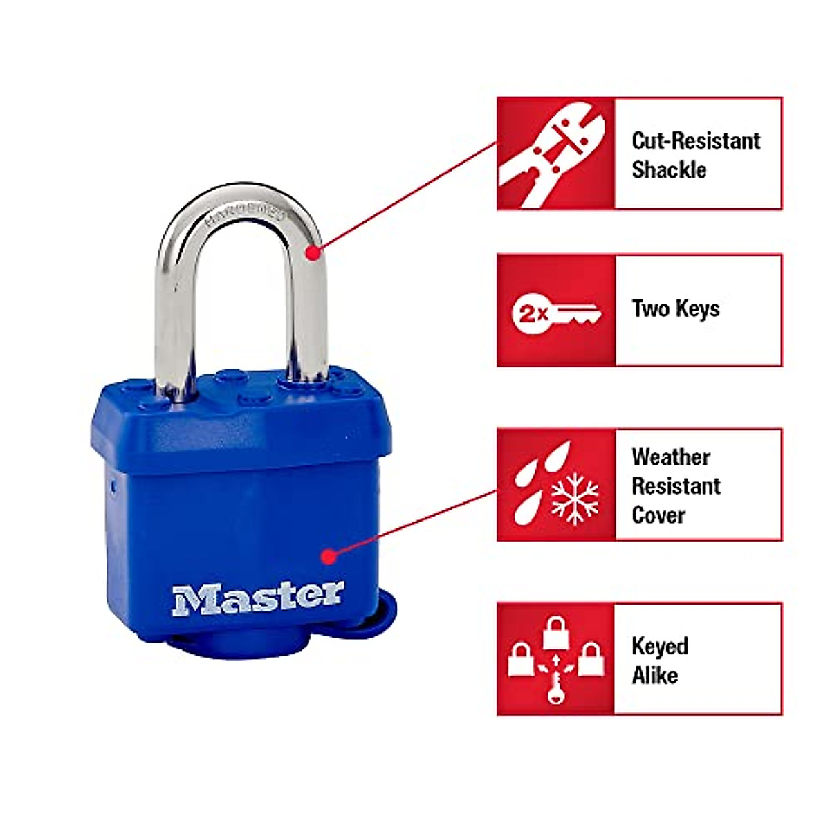 Master Lock 312TRI Laminated Padlock with Key & Thermoplastic Shell, Blue, Pack of 3 Keyed-Alike