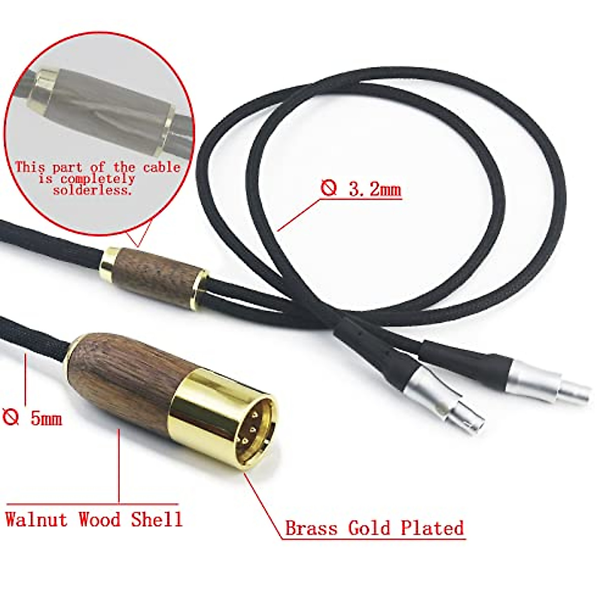 NewFantasia 4-pin XLR Balanced Cable 6N OCC Copper Single Crystal Silver Plated Cord Compatible with Sennheiser HD800, HD800S, HD820 Headphones Walnut Wood Shell 3m/10ft