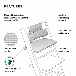 Stokke Tripp Trapp Classic Cushion, Nordic Grey - Pair with Tripp Trapp Chair & High Chair for Support and Comfort - Machine Washable - Fits All Tripp Trapp Chairs
