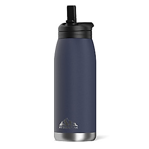 Hydrapeak Flow 32oz Insulated Water Bottle with Straw Lid, Waterbottle, Metal Water Bottle, Insulated Stainless Steel Water Bottles, BPA-Free & Leak-Proof, Straw and Handle (Navy)