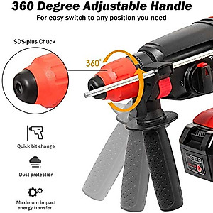 Goplus 1 Inch SDS Plus Cordless Rotary Hammer Drill, 20V 3 Functions Variable Speed Demolition Hammer Kits w/ 4.0Ah Battery & Charger, Adjustable Handle, Drill Bits