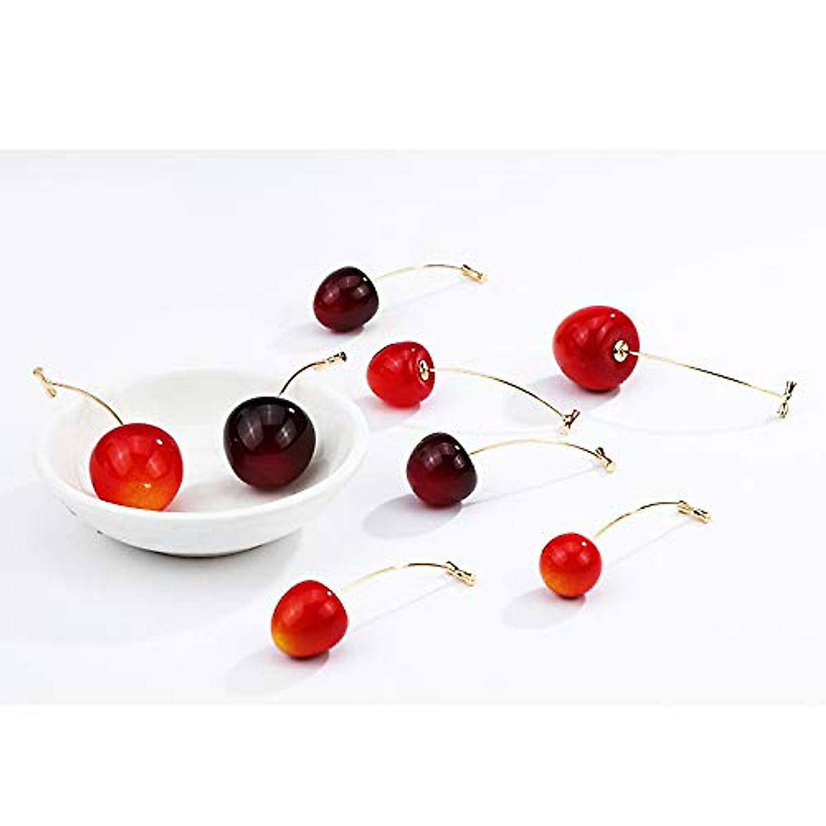 4 Pairs 3D Lifelike Red Cherry Dangle Drop Earrings Creative Assorted Cute Fruits Earring Charm Sweet Jewelry Set for Women (Red+WineRed)