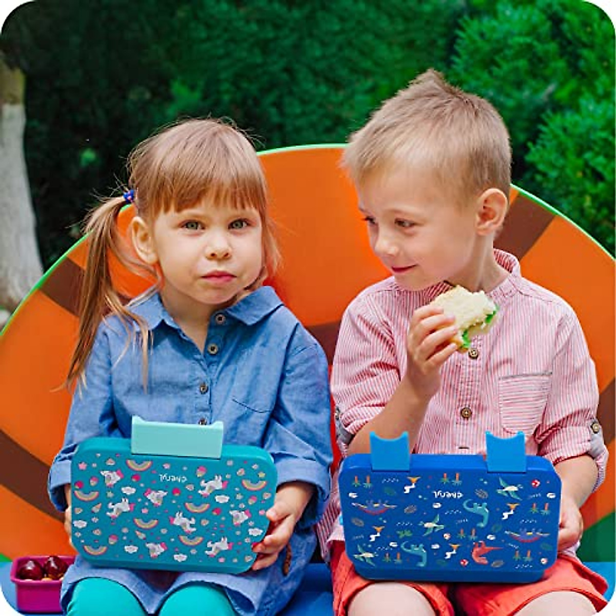 Cheryl Bento Box for Kids 27 oz, Bento Lunch Box Kids with 6-Compartment, Lunch Containers for Kids Daycare, Inner Removable Compartment Tray Dishwasher Safe, Microwave Safe - Blue Unicorn