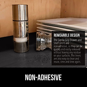 Gorilla Grip Ribbed Drawer Liner and Adhesive Removable Liner, Ribbed Liner Size 12x20, Waterproof Liner for Drawers, Adhesive Liner Size 17.5x20, Book Cover, Both in Black, 2 Item Bundle
