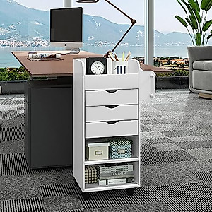 Giantex Craft Storage Cart - Utility Organizer Cart with 3 Drawers, 3 Shelves, 3 Slotted Compartments, 2 Rolling Rods, Crafting Sewing Cabinet on Wheels for Wrapping Paper Scrapbook Ribbon (White)