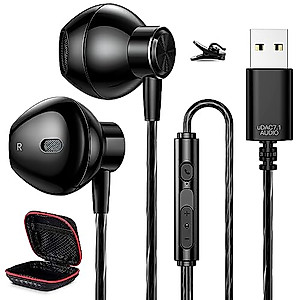 USB Headset Wired Earphone for PC, 8.2FT Cord PC Headset with Microphone for Laptop, Lightweight Noise Cancelling In-ear Computer Headphone Gaming Earbuds with Mute Audio Control for Office School PS5