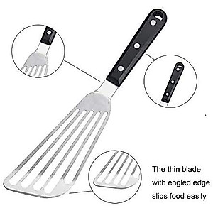 KSENDALO 11.80Inch Stainless Steel Slotted Spatula Turner - Flexible and Angled Flipper for Easy Frying, Serving, and Flipping Eggs, Fish, Pancakes, and Omelettes
